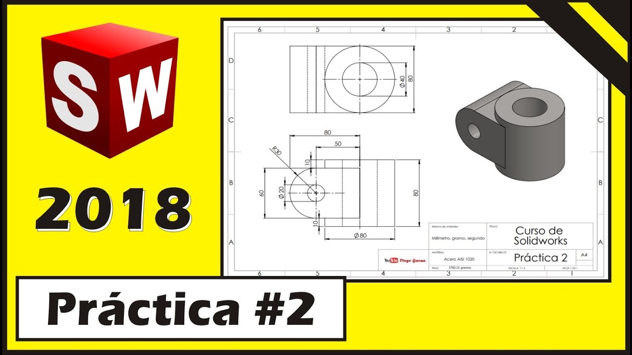 Tutorial Curso Básico de Solidworks 2018 Principiantes Práctica #2 ...