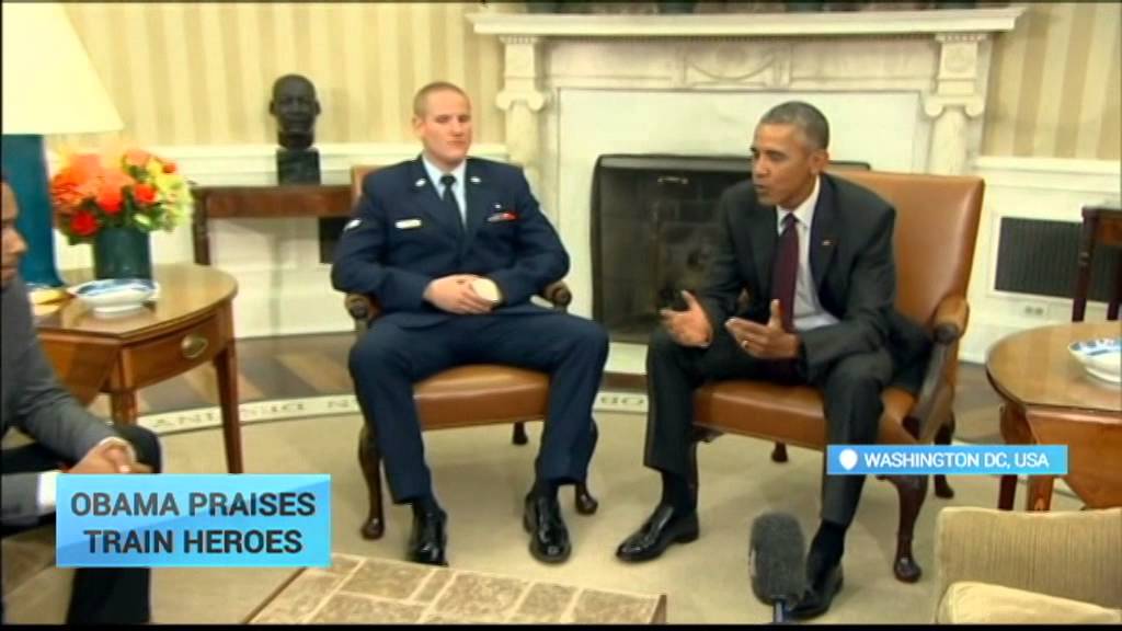 Obama Praises Train Heroes: US leader welcomes Americans who subdued ...