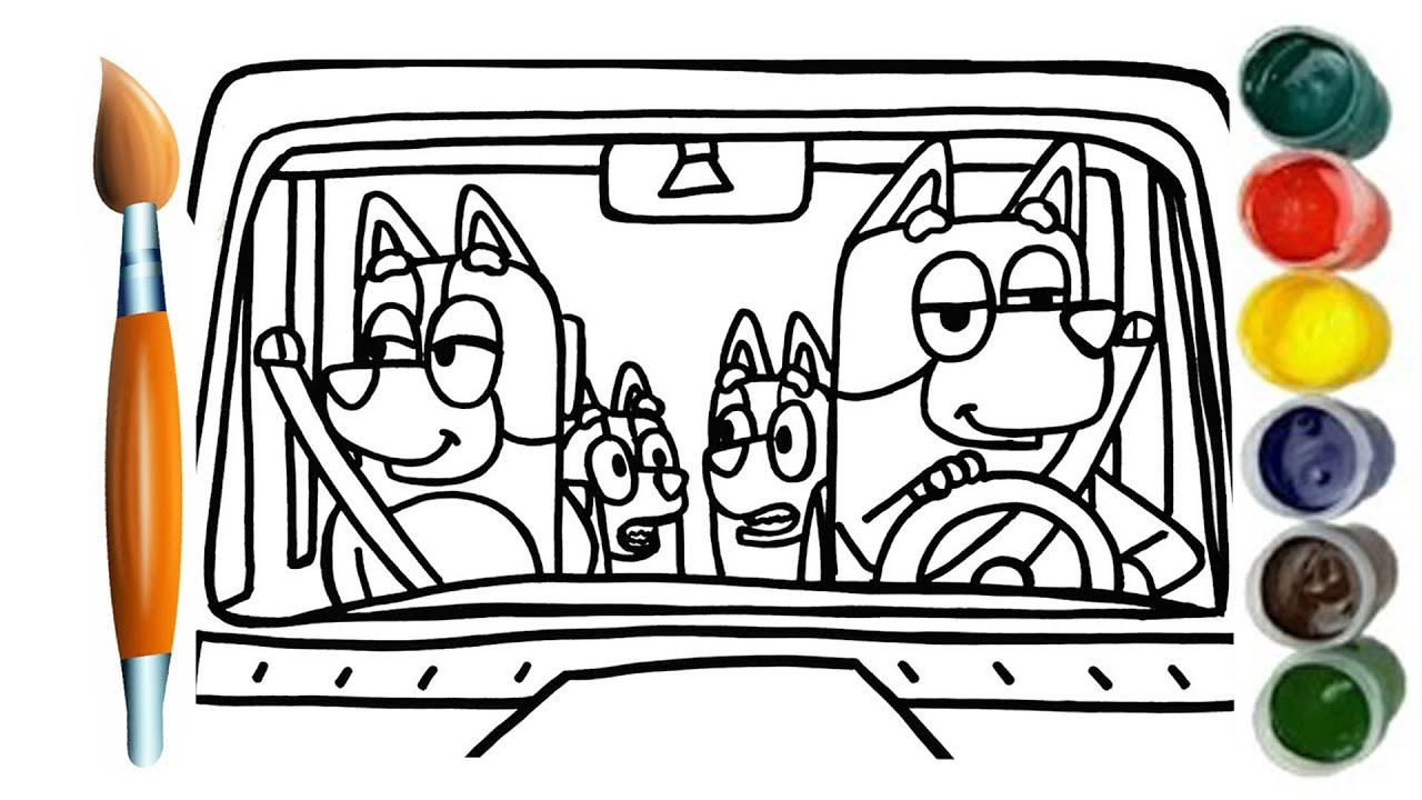 Draw and Color Bluey and His Family in the Car 🐶🐕🚗 Drawings for ...