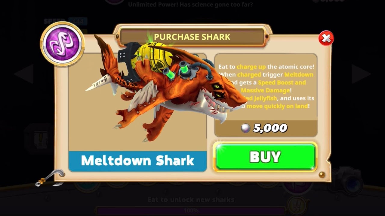 Hungry shark world-Meltdown Shark buying and maxing gameplay - YouTube