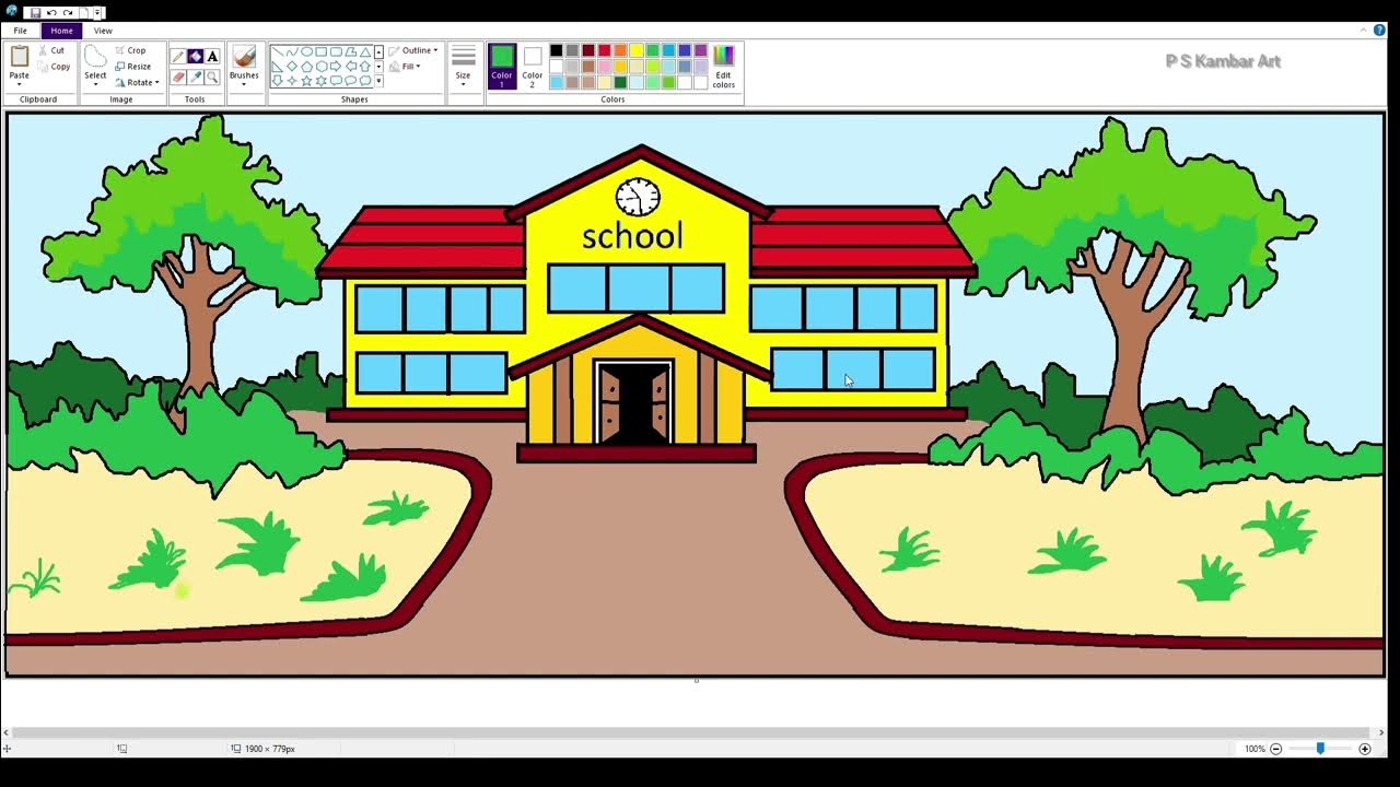 how to draw beautiful school / school in computer using ms paint ...