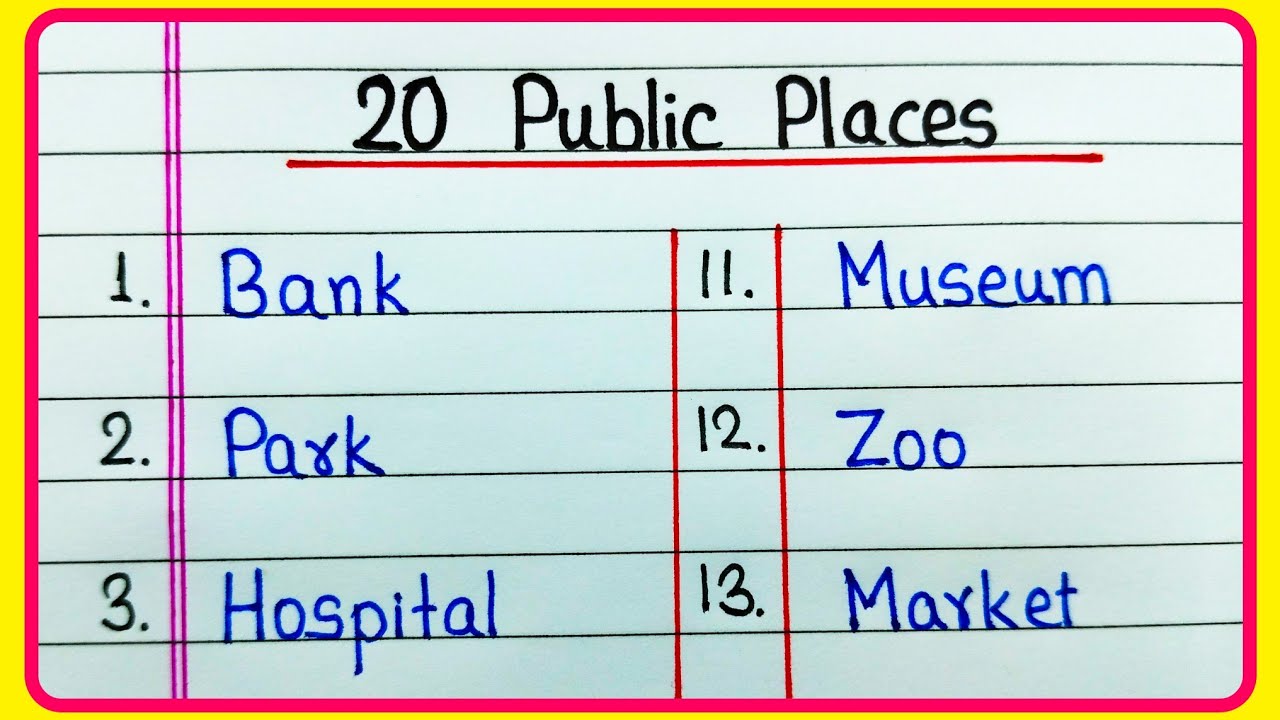 20 Public Places Name | Names of Public Places in English | Public ...