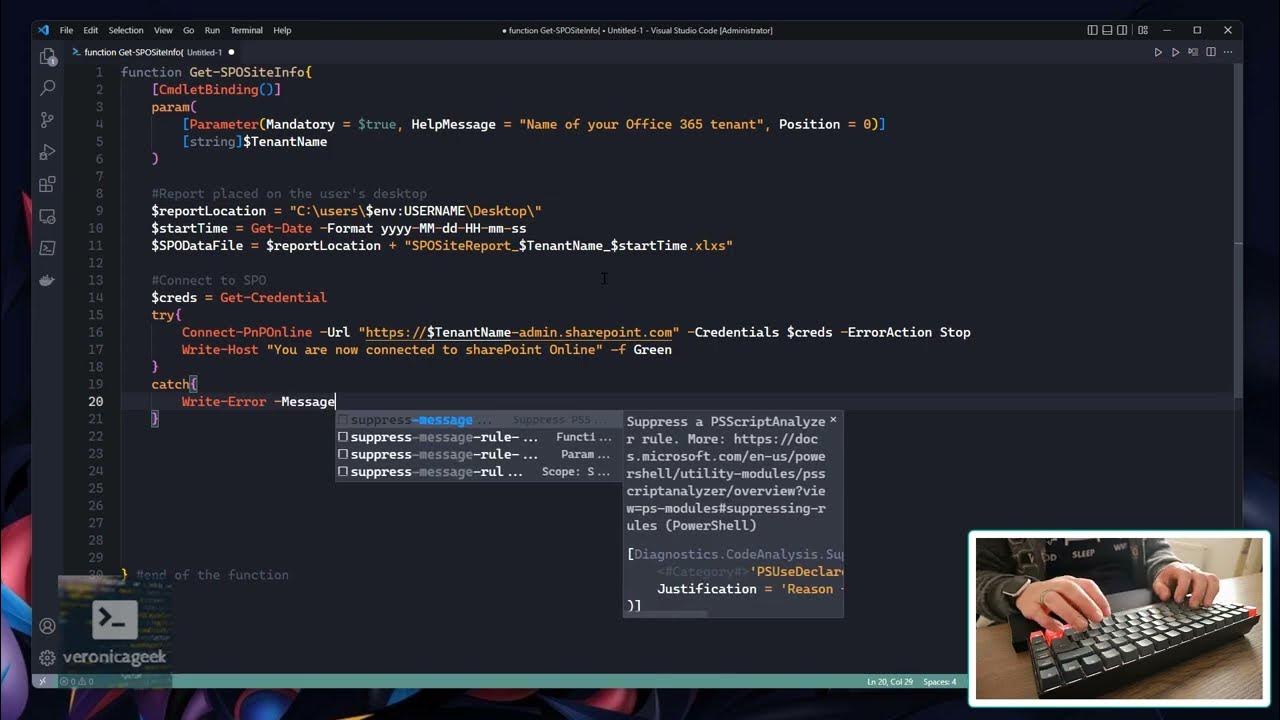 ASMR Coding - PowerShell - Build a report to get SharePoint Site information (no talking) - YouTube