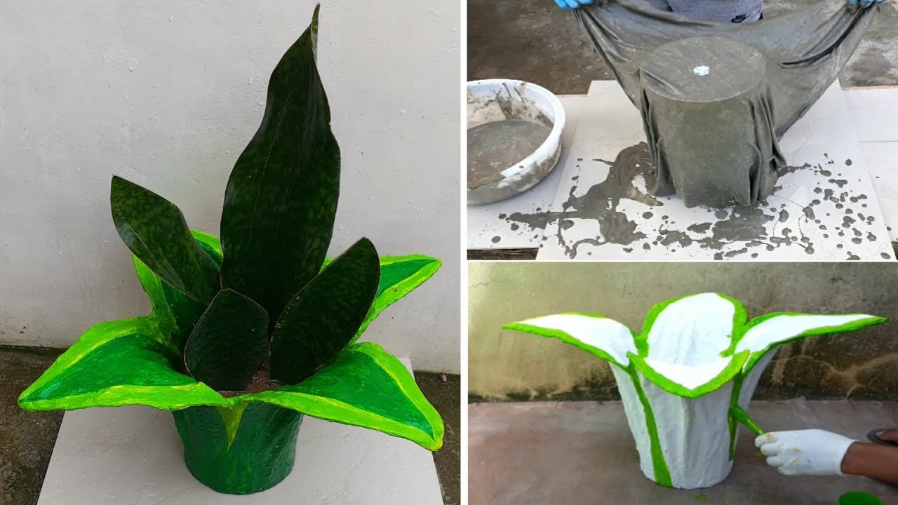 DIY POT FOR SNAKE PLANT | CEMENT CRAFT IDEAS | EASY TUTORIAL! - YouTube