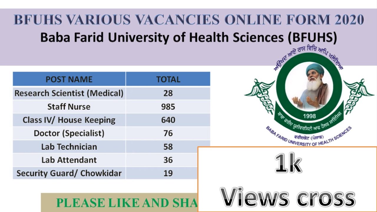 BFUHS|Baba Farid University of Health Sciences|URGENT RECRUITMENT 2020 ...