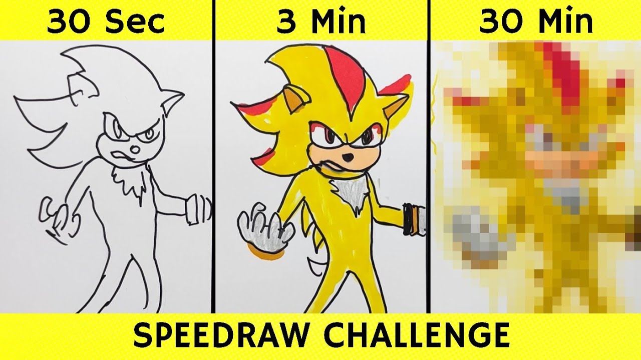 Drawing SUPER SHADOW in 30 sec, 3 min, and 30 min | Sonic 3 Movie ...