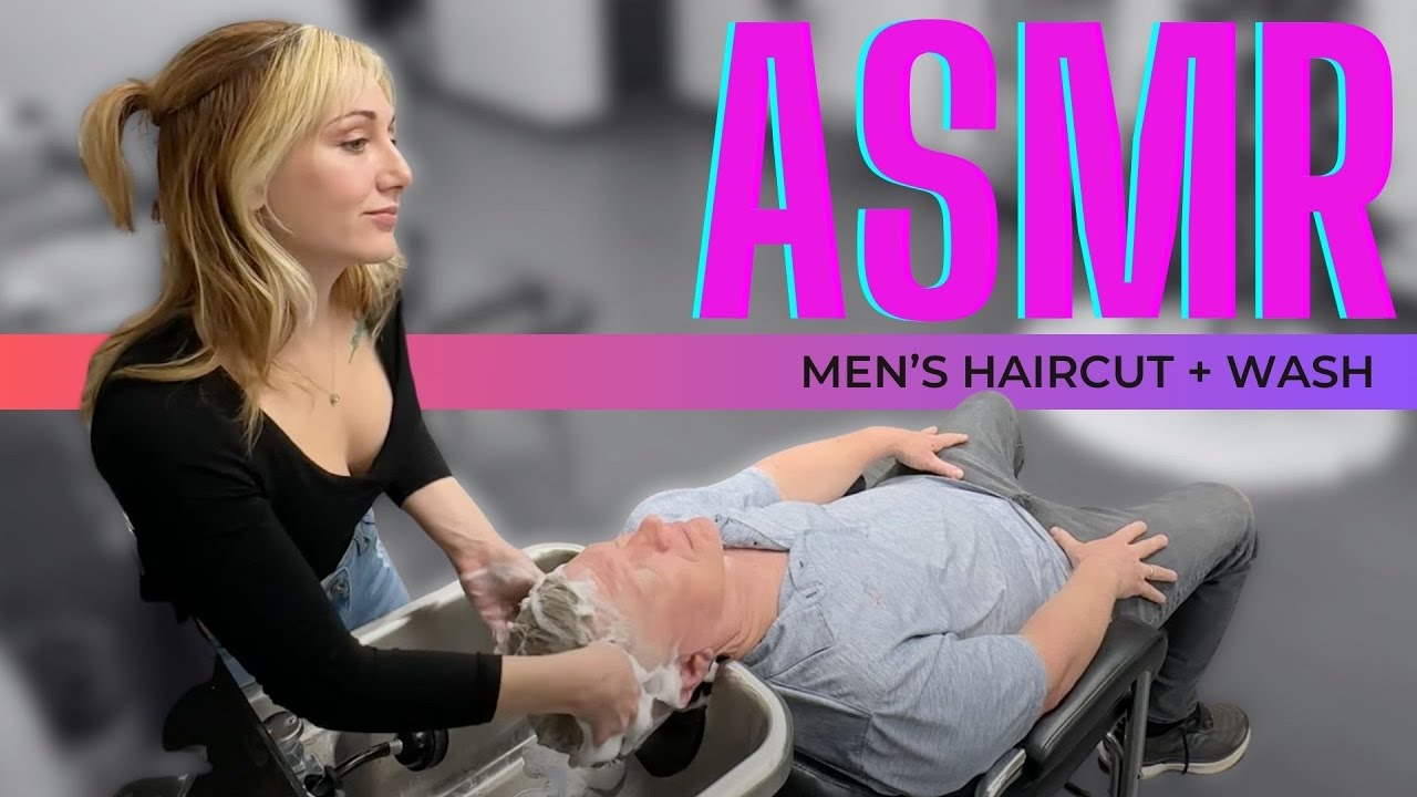 ASMR Men’s Haircut & Hair Wash | Female Barber - YouTube