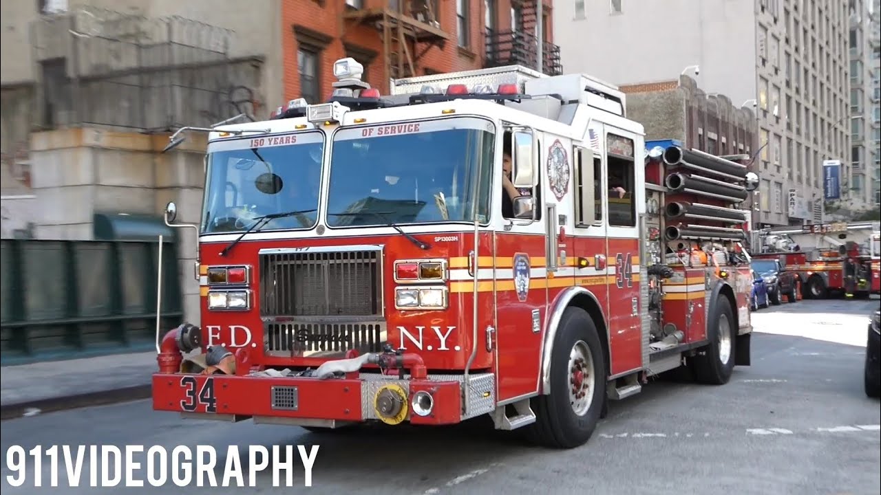 FDNY Engine 34 and Tower Ladder 21 Responding - YouTube