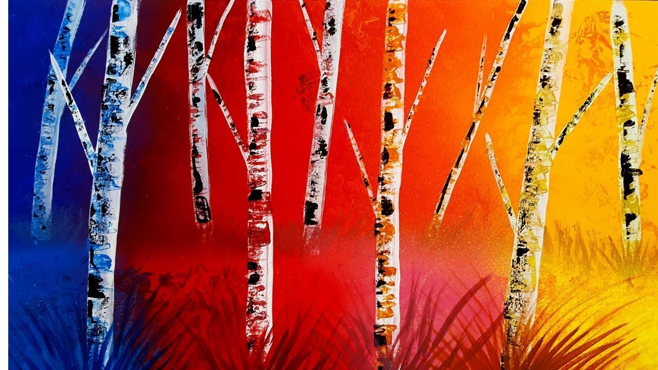 Spray Paint Painting Video of Birch Trees...COLORFUL!!!! - YouTube