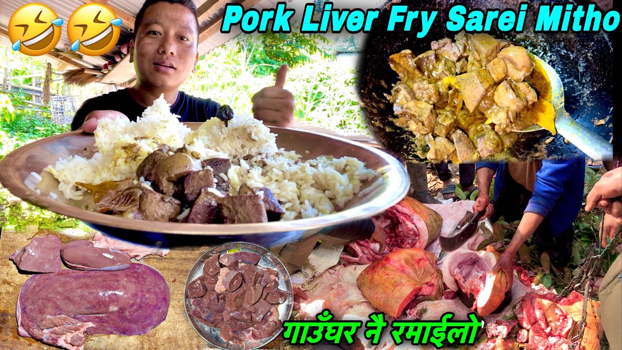 55 KG PIG CUTTING STYLE IN NEPALI VILLAGE MARKET | PORK LIVER RECIPE ...