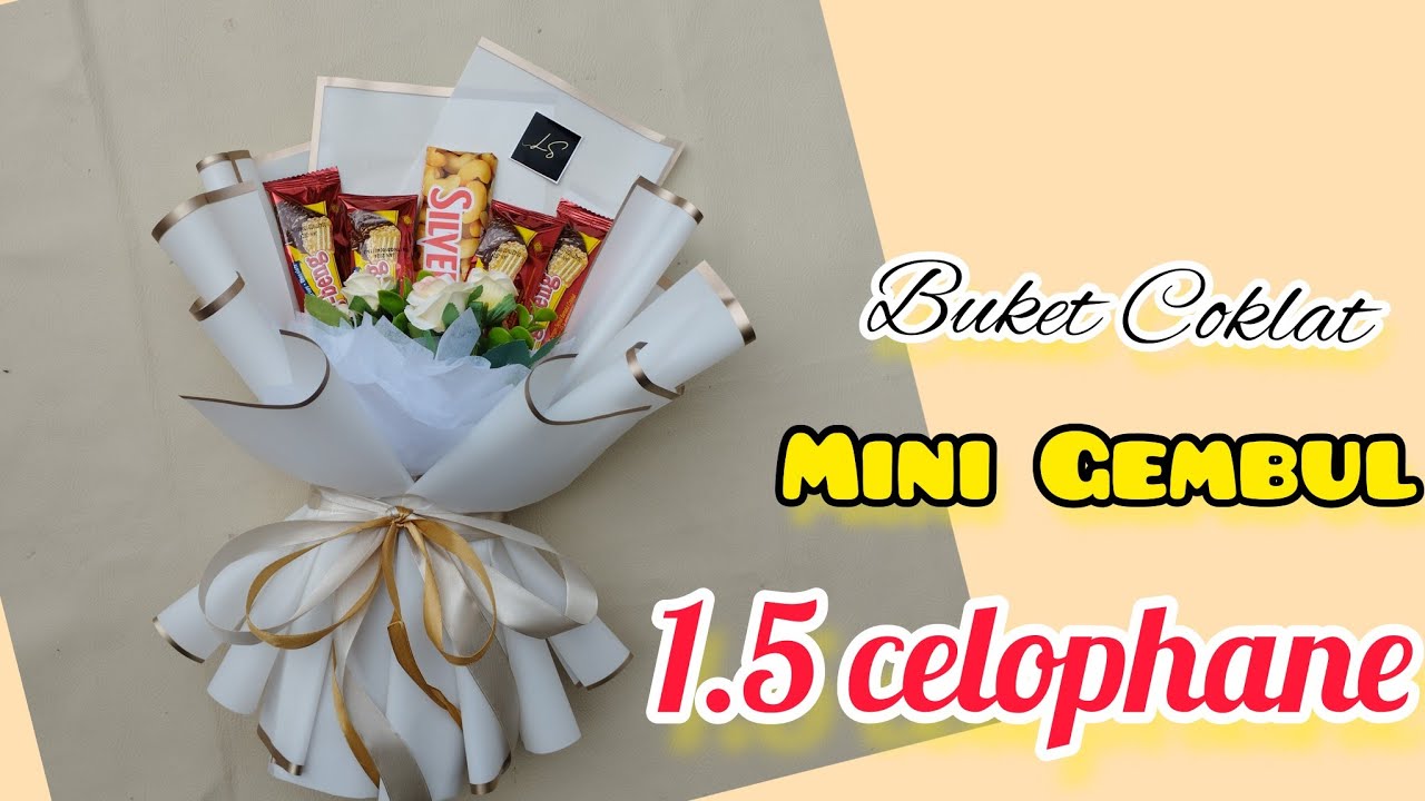 TUTORIAL BUKET COKLAT HADIAH WISUDA MINI GEMBUL 1,5 CELOPHANE - YouTube