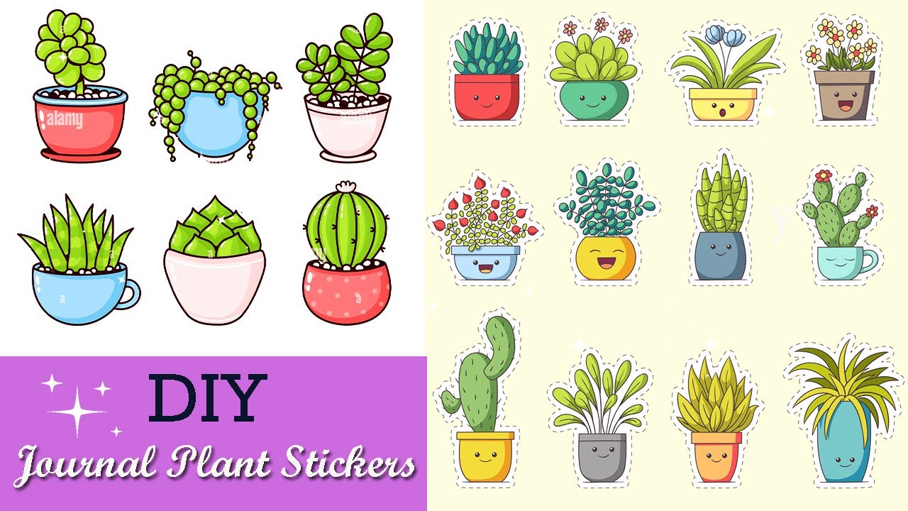 How to make Journal Plant Stickers at home/ DIY Journal Stickers/ DIY ...