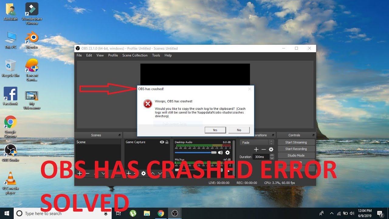 How To Solve "Whoops OBS has Crashed" error?100% working - YouTube