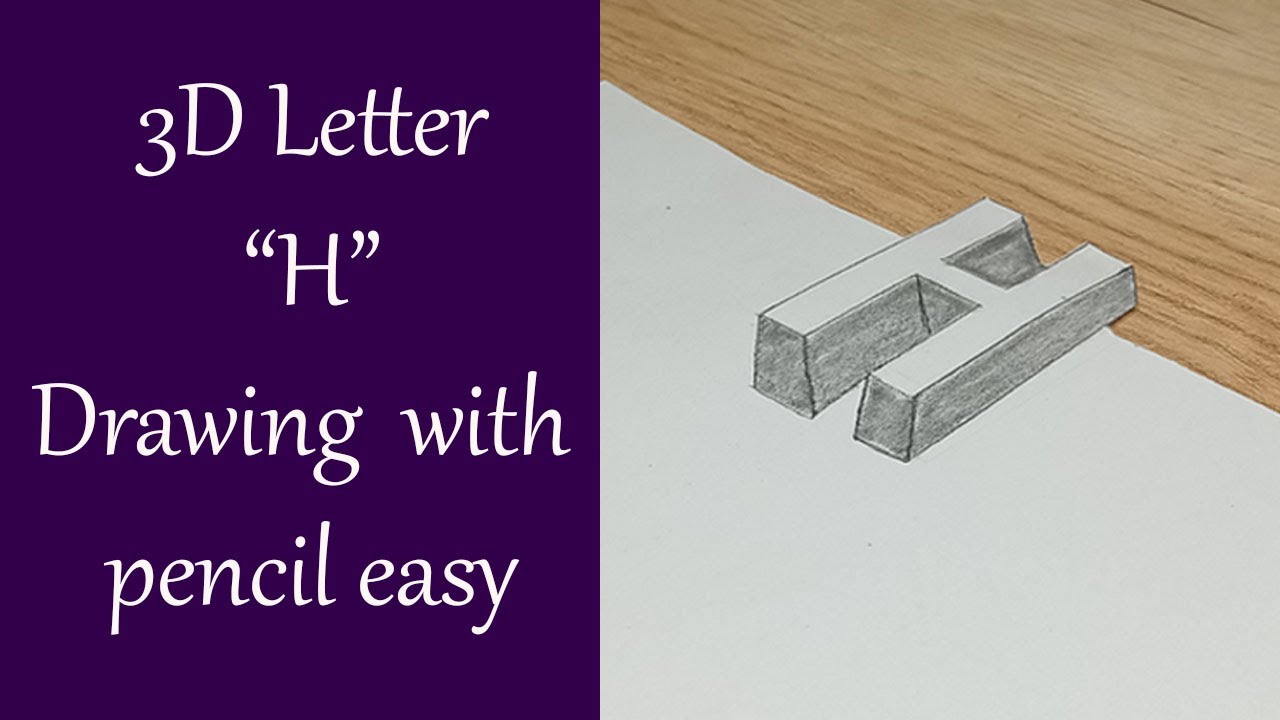 3D Letter H Drawing with pencil easy | 3d h drawing easy step by step ...