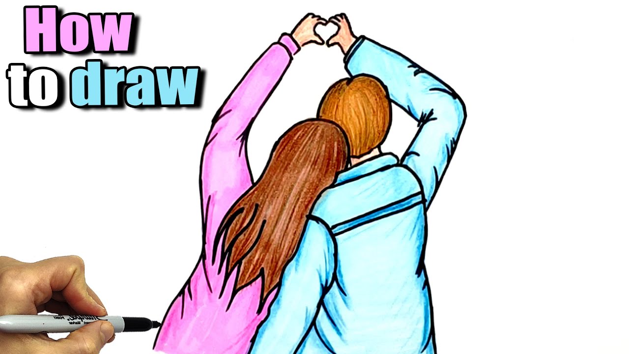 How to draw Romantic Couple with a pensil and markers sketch. Draw a ...