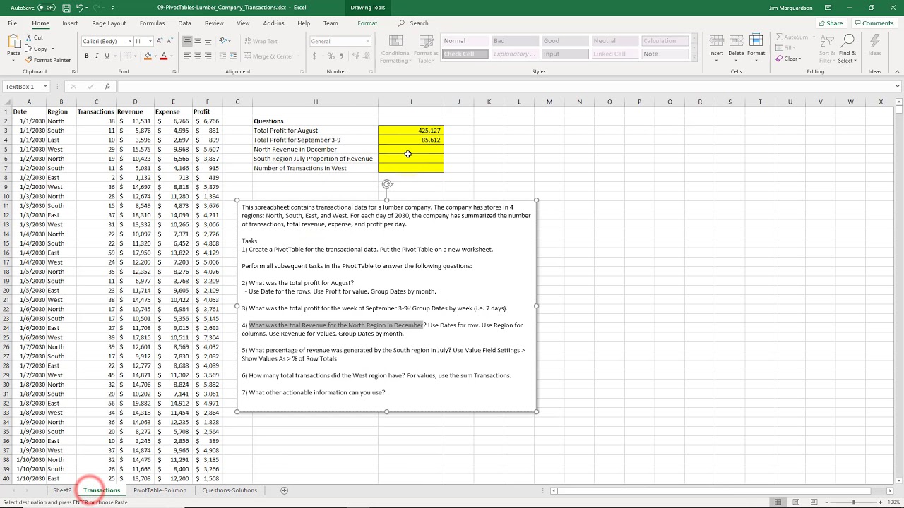 Excel-09 - PivotTables - Lumber Company Transactions - YouTube