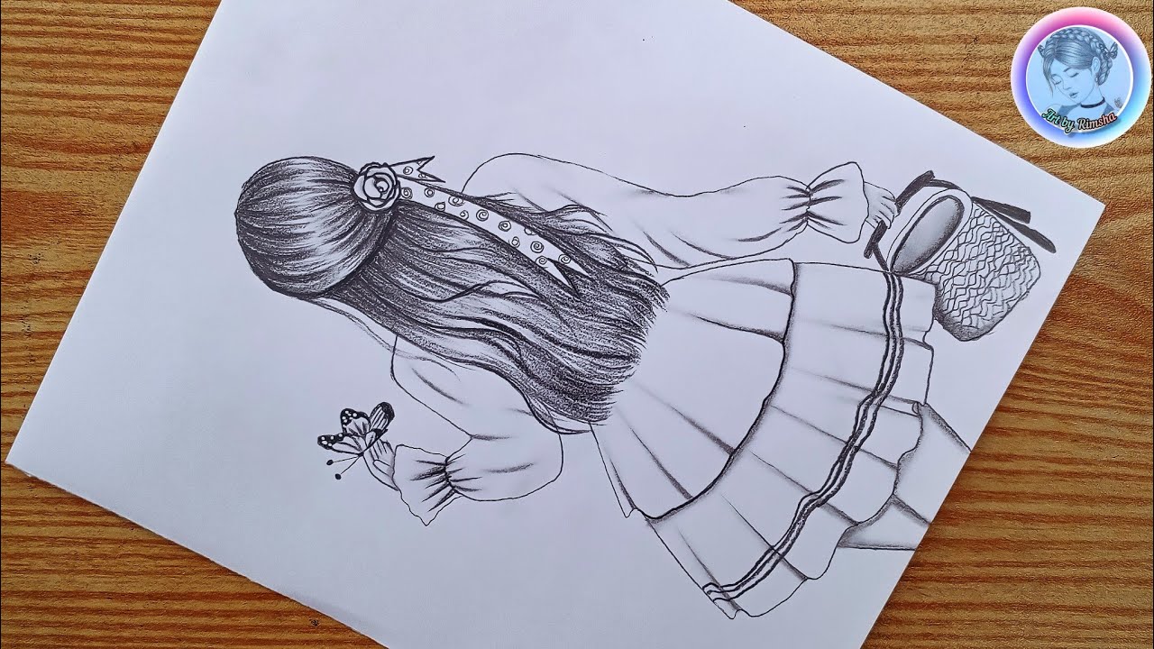 How to draw a girl backside holding basket🧺||Girl Drawing||Easy drawing ...