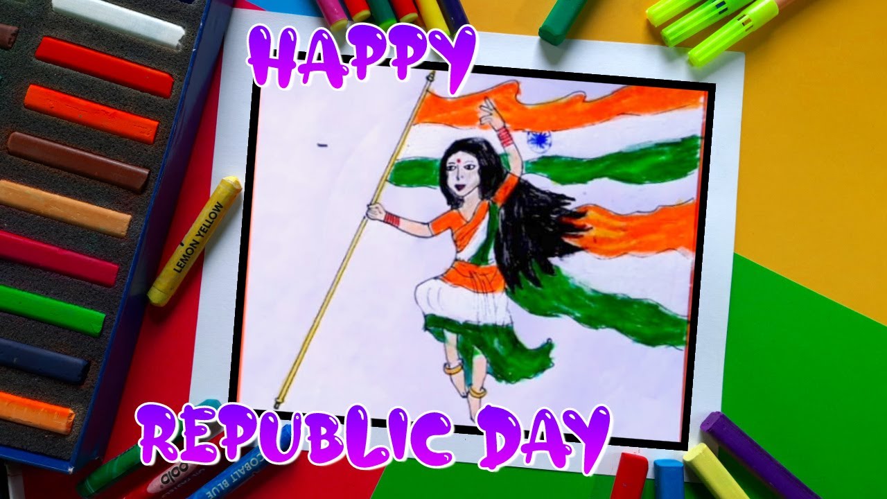 Republicday Drawing/ How to Draw Republic day/ Traditional girl Drawing ...