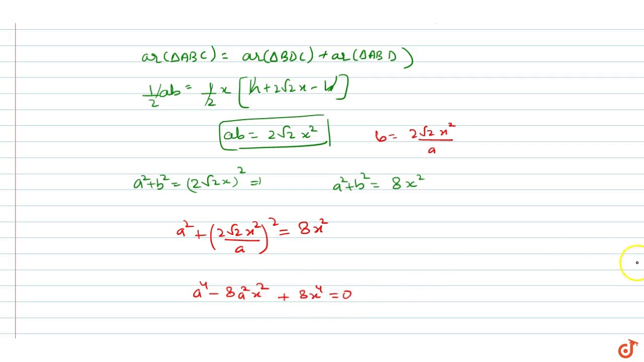 In a right angled triangle the hypotenuse is `2sqrt2` times the ...