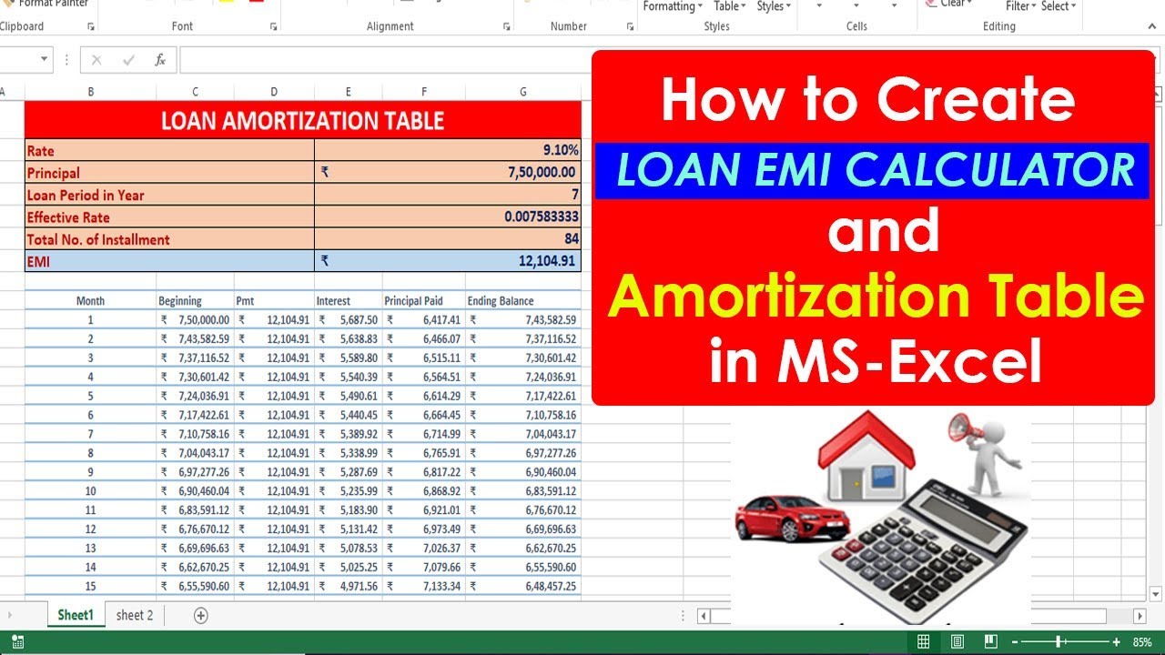 Hindi How To Create Loan EMI Calculator With Amortization Table In Ms hindi-how-to-create-loan-emi-calculator-with-amortization-table-in-ms