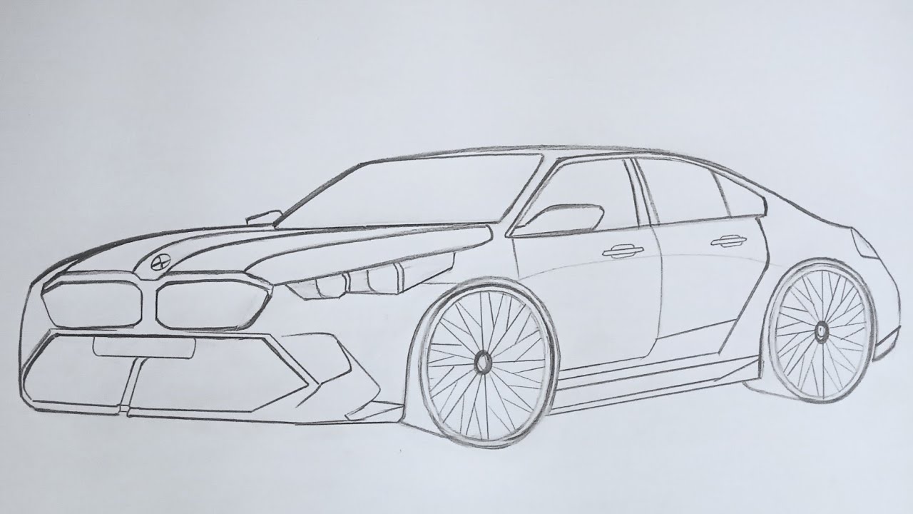 BMW M5 Drawing | Realistic BMW M5 Car Sketch Step by Step | BMW Car Art ...
