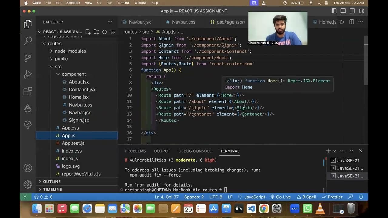 Add routing in the navigation bar using react js - YouTube