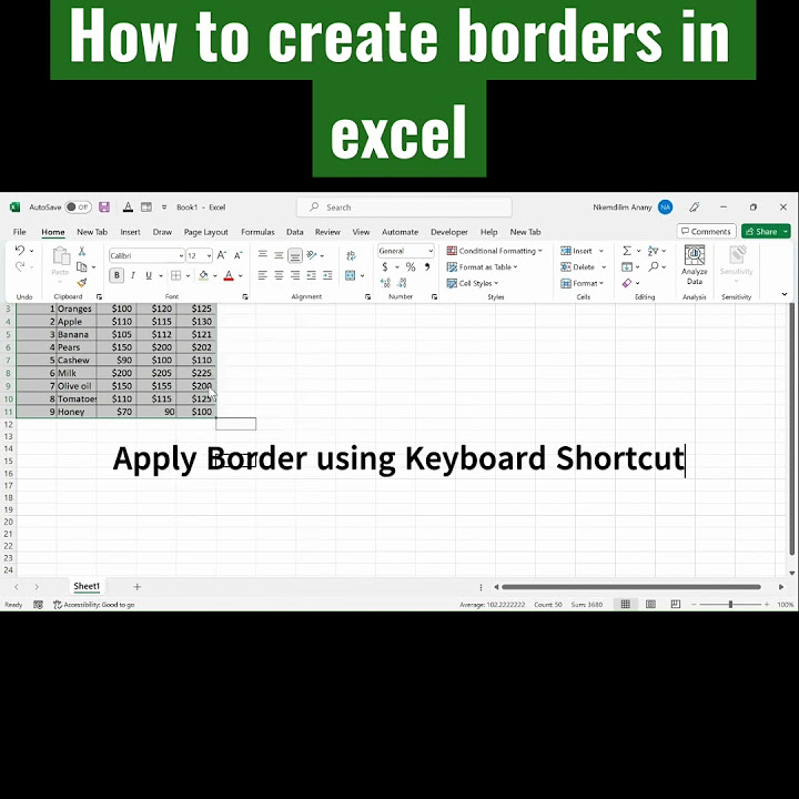 How To Create Borders In Excel Shorts Excel Exceltips Exceltutorial Exceltricks Msexcel