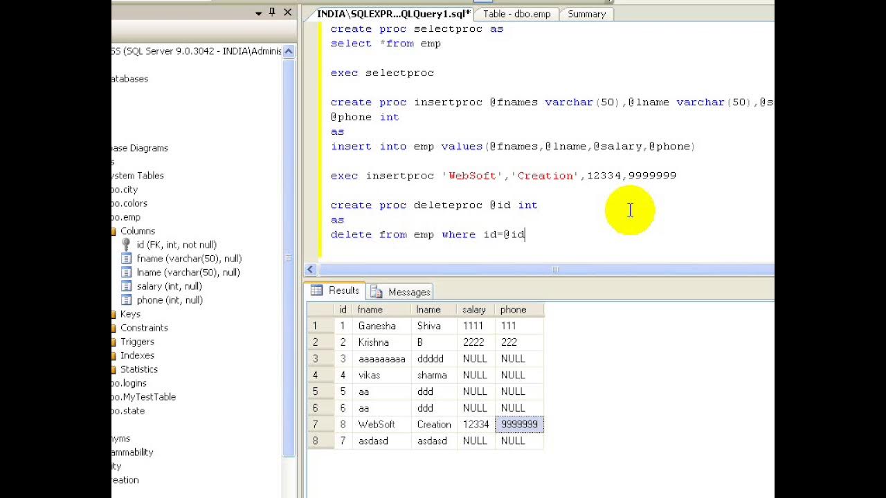 Storedprocedure In Sql Server 2005 Youtube