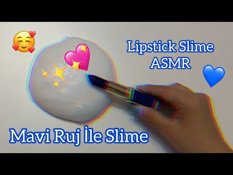 MAVİ RUJ İle Mavi Slime Yaptım! Daha Önce Görmediğiniz Bir Slime! Lipstick Slime ASMR