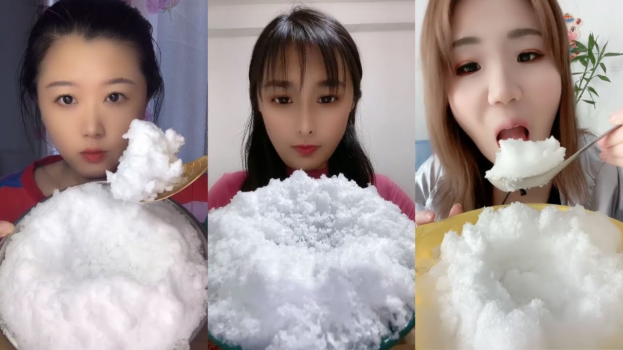 【ASMR】WHITE FLUFFY SNOW EATING ASMR SOFT CRUNCH P191 ️POWDERY ICE ...