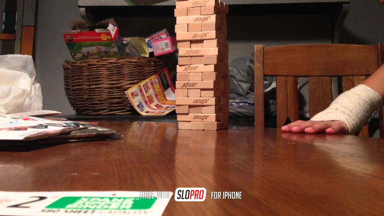 Jenga speed build and slomo knock down - YouTube