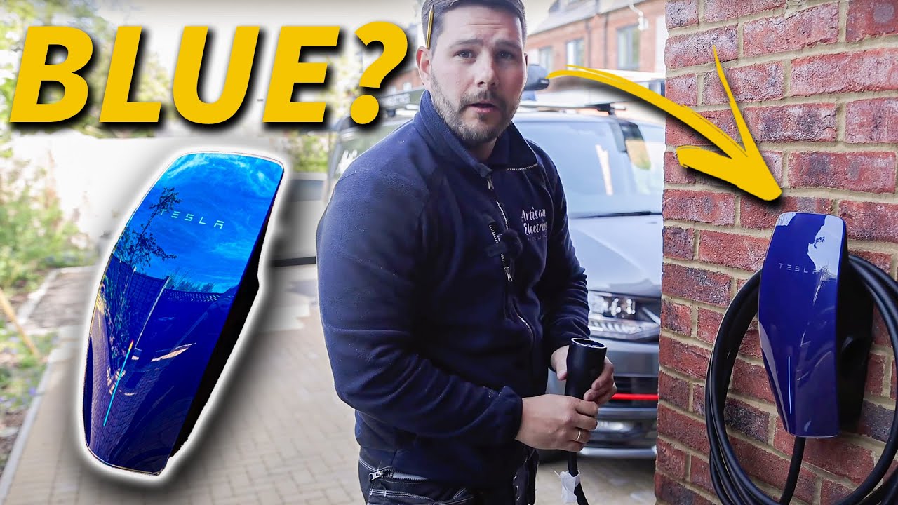 THIS IS A FIRST! BLUE TESLA WALL CHARGER! - Electrician Life - YouTube