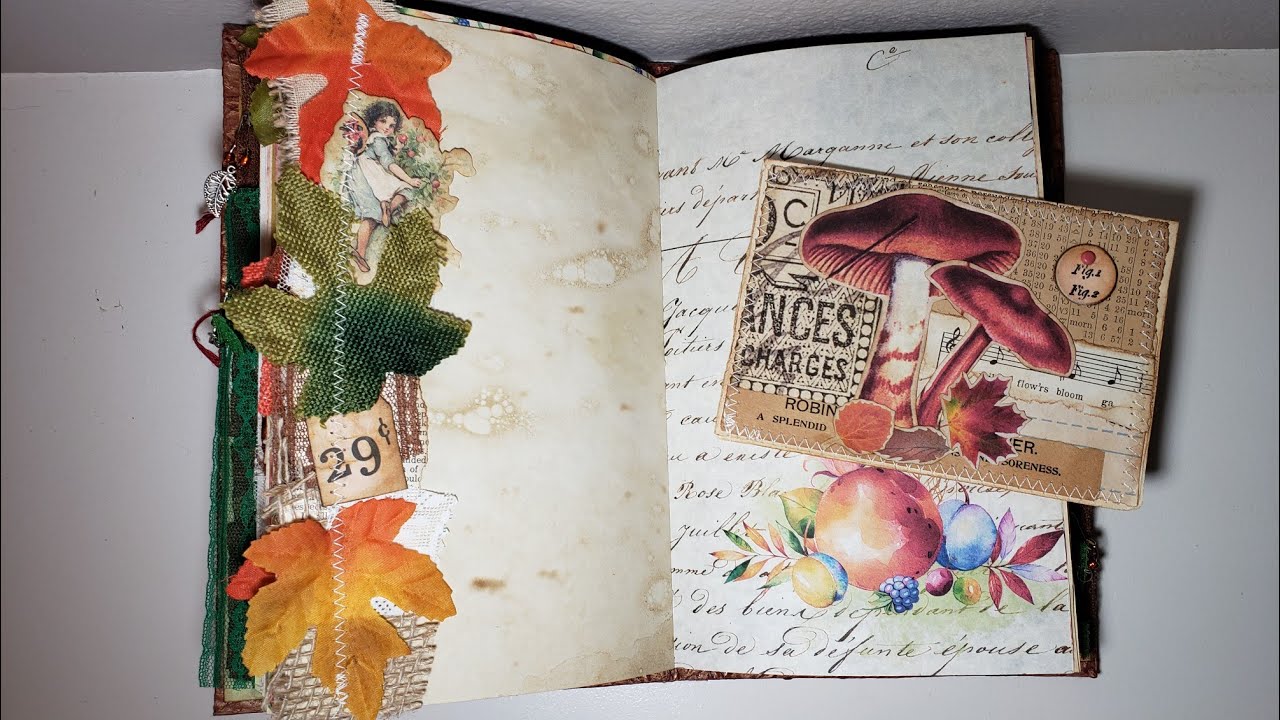 Fall Ephemera Using Faux Fall Leaves and Sewing in Signature - YouTube