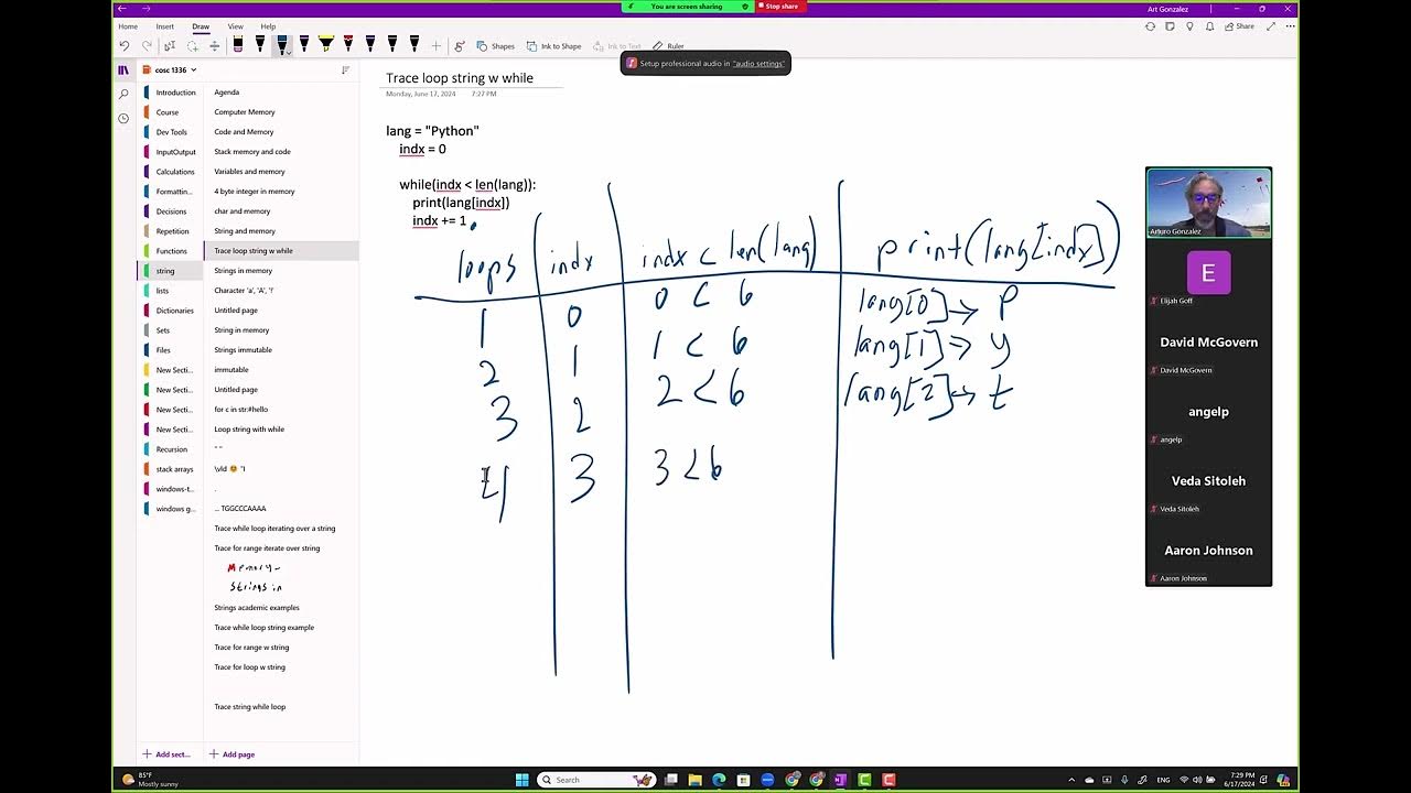 061724 Cosc 1336 Python Trace Iterate String With While Youtube