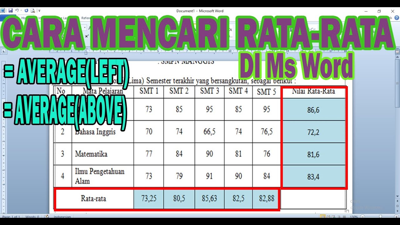 Cara Menghitung Nilai Rata-Rata di Microsoft Word Secara Otomatis ...