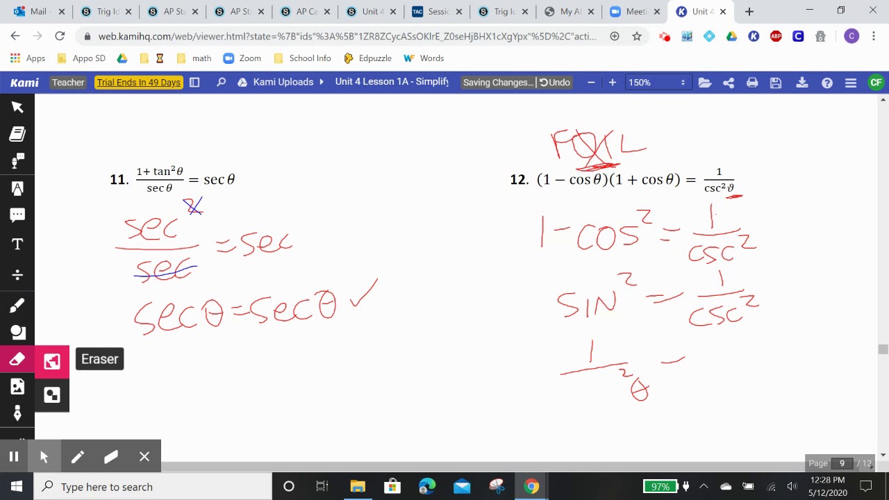 Verifying Trig Equations - Page 9 - Problems 9 - 12 - YouTube