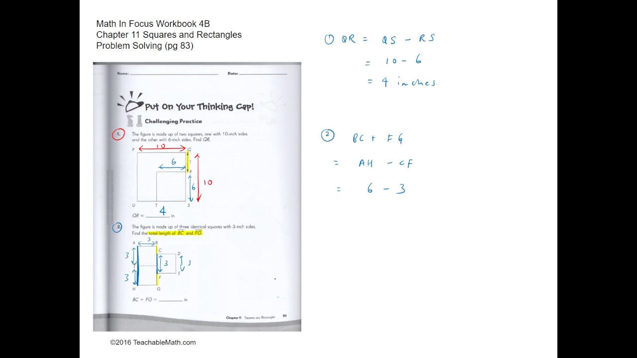 MIF Workbook 4B Solutions Chapter 11 Squares and Rectangles Pg83 to 85 - YouTube