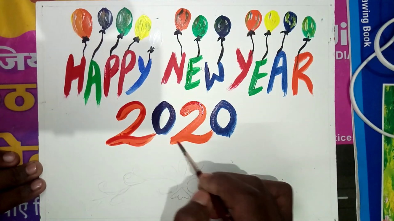 Very easy-Happy New Year 2020🎊🎉📆...acrylic painting/step by step for ...