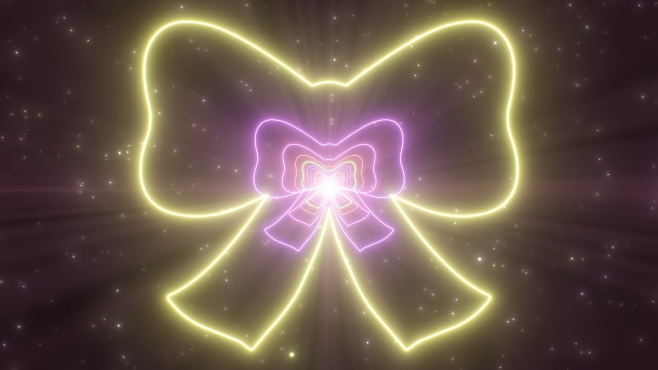 Beautiful Ribbon Bow Shape Abstract Glow Particles Neon Lights Tunnel ...