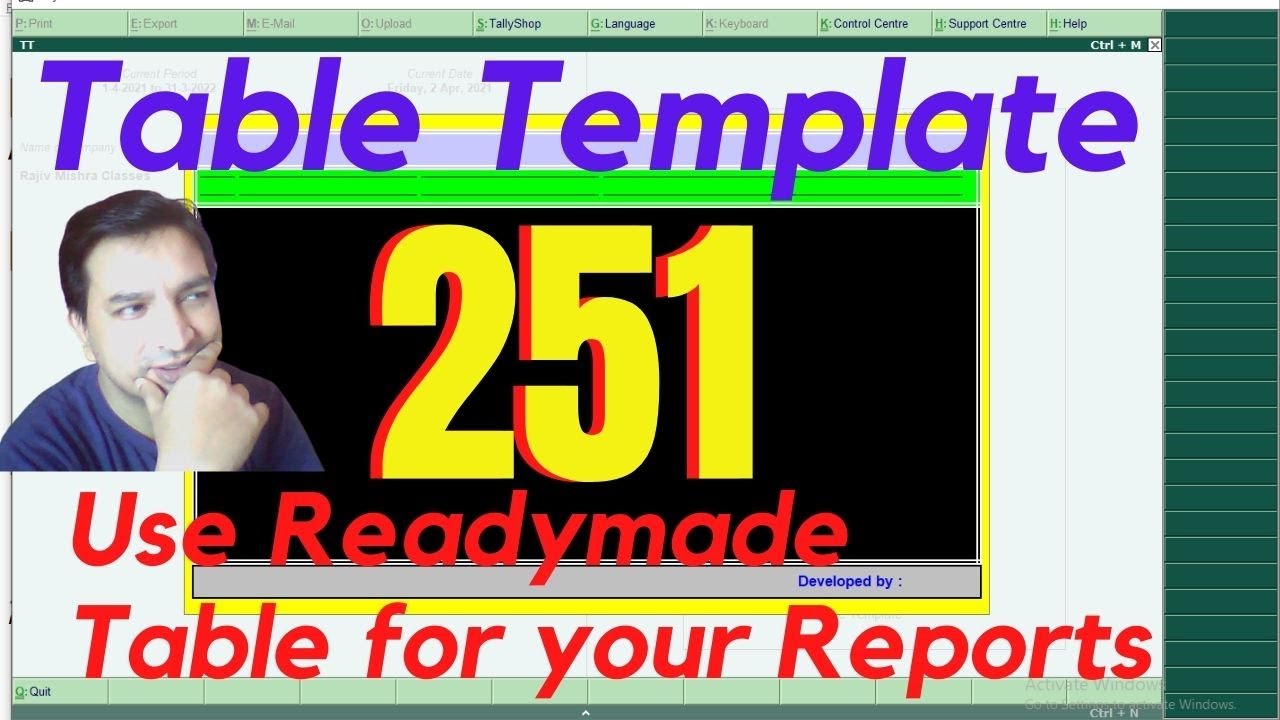 Tally Chapter 251 TDL for Table Template Readymade Table TDL By Rajiv ...
