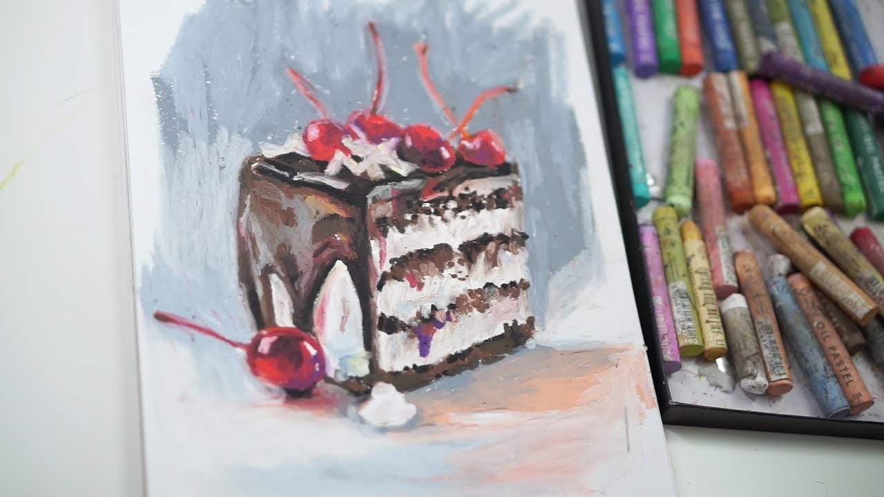 How to draw a chocolate cake dessert with oil pastels 오일파스텔로 초코케이크그리기 ...