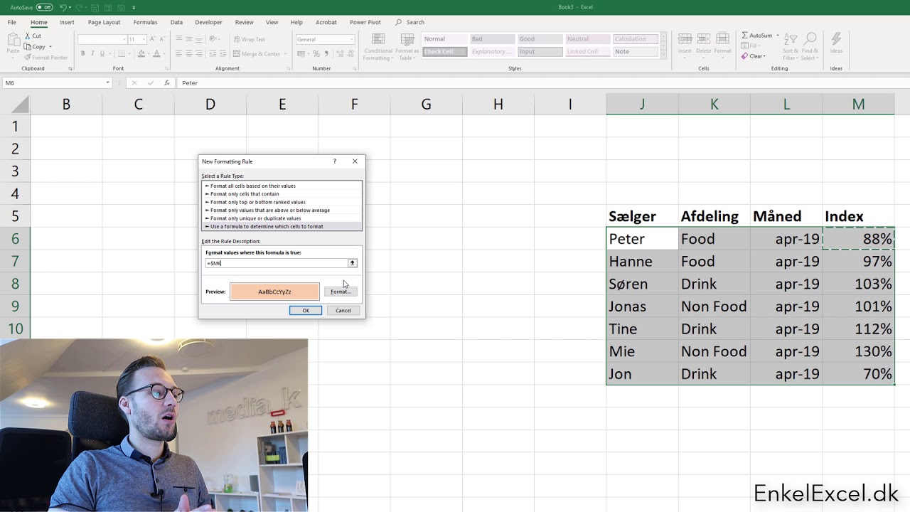 Betinget formatering for hele rækken i Excel - YouTube