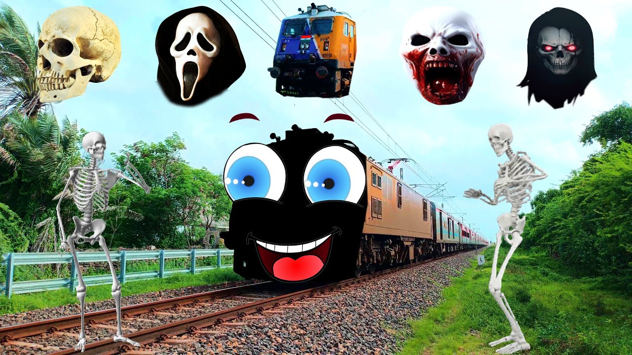 Skeleton Head Funny Train Ghost Face Super Video | magic train funny ...