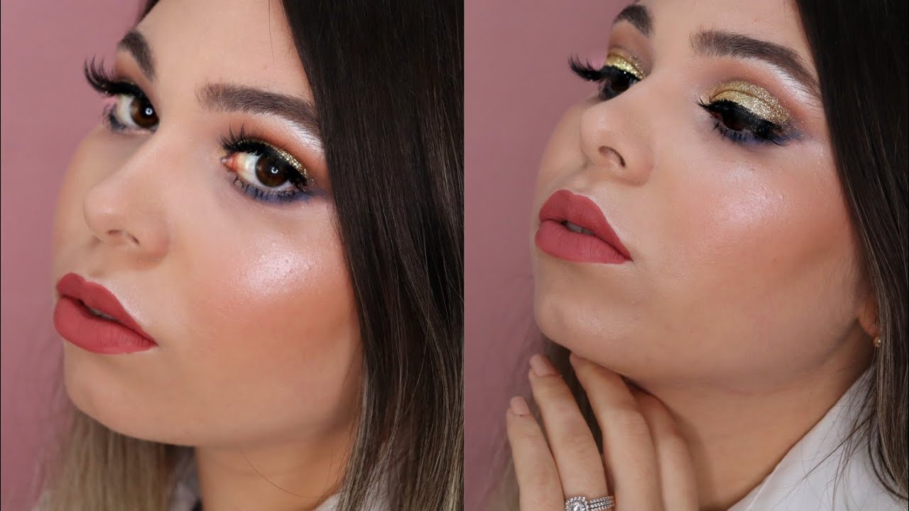 Makeup Tutorial With Gold Glitter💛 - YouTube