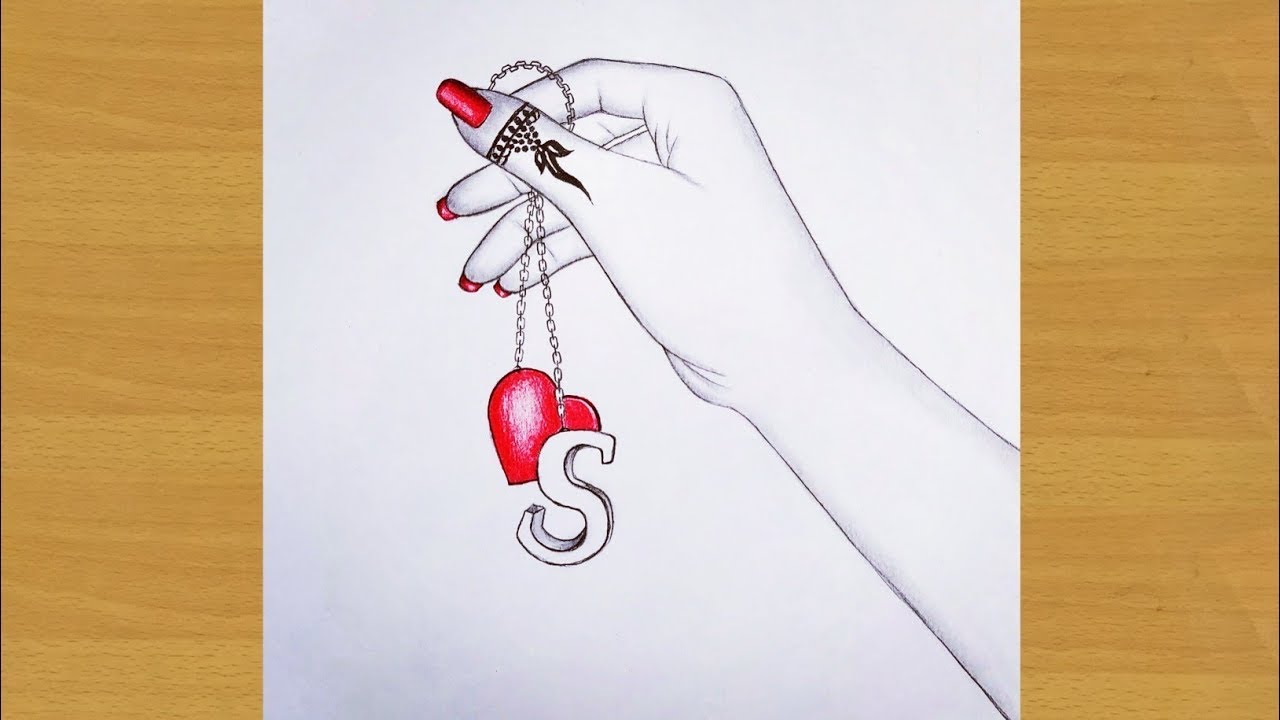 How to draw beautiful girl hand holding heart keychain | Draw a Hand ...