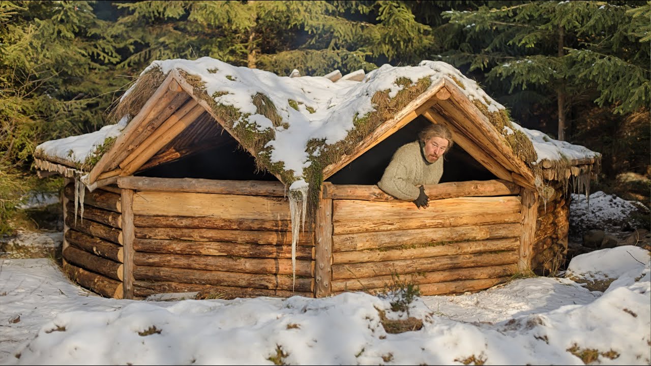Bushcraft Build: 12 Shelter/Fire Cabin - Moss insulation & Shutters for ...