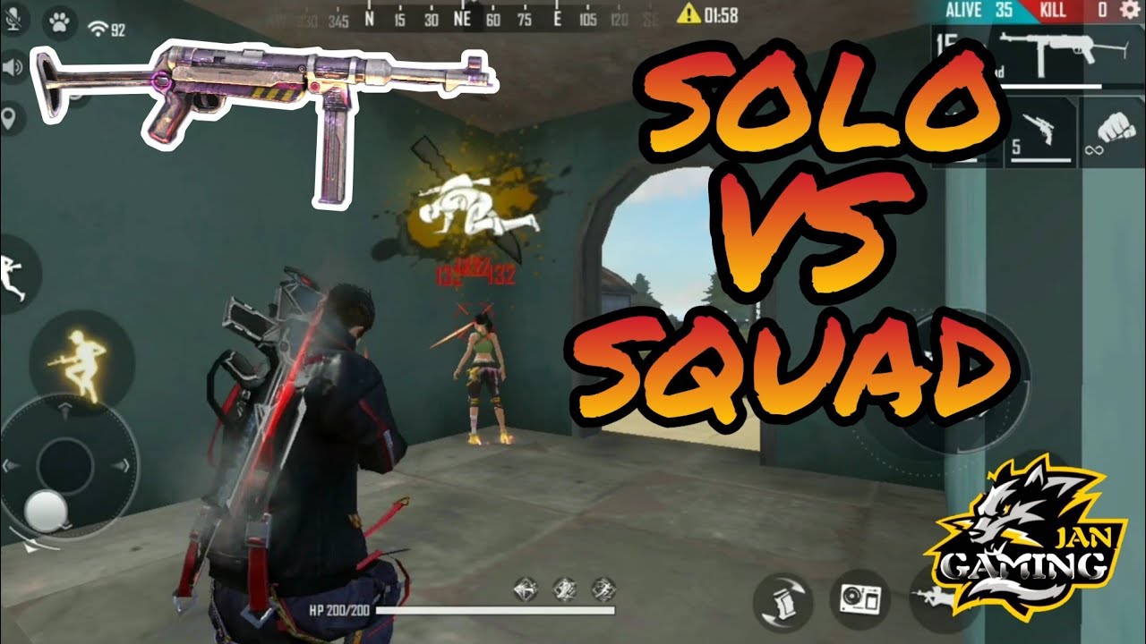 FREE FIRE SOLO VS SQUAD BEST GAMEPLAY || FREE FIRE BEST GAMEPLAY ...