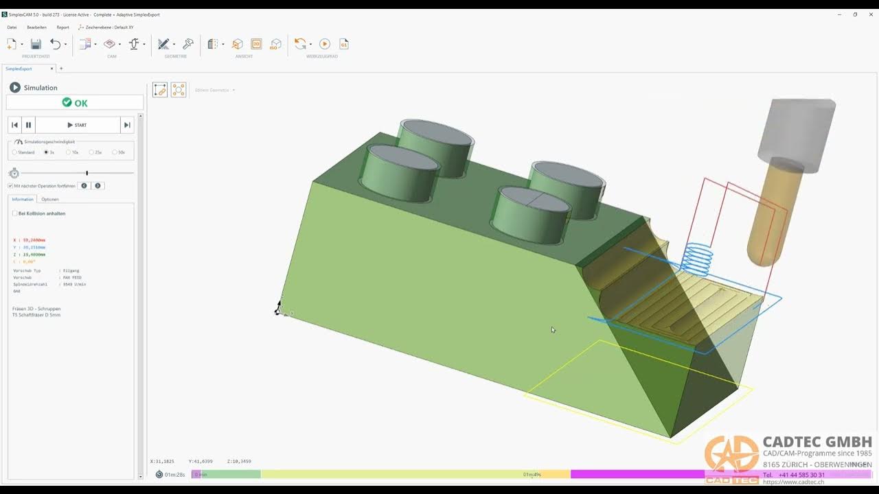 3D-STEP Datei Fräsen (4-er Lego mit 45° Schräge) - YouTube