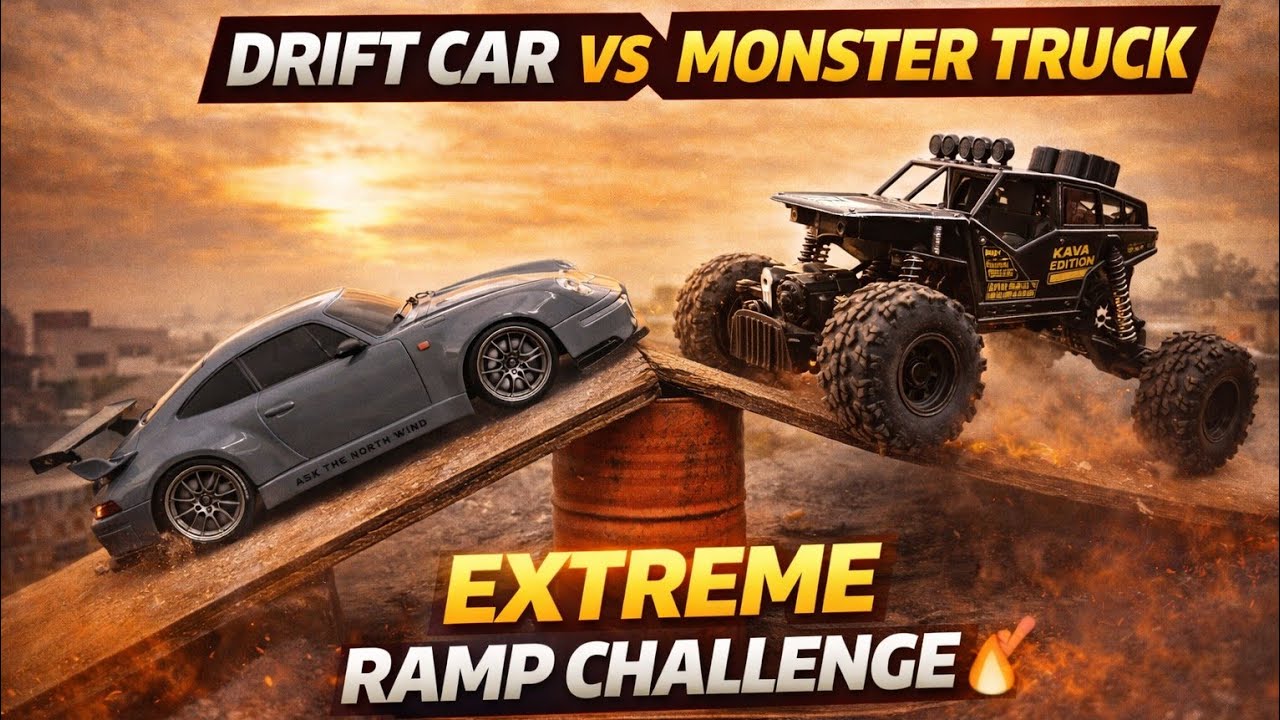 😳 Can the Drift Car Beat the Monster Truck on This Ramp?! | RC Garage ...