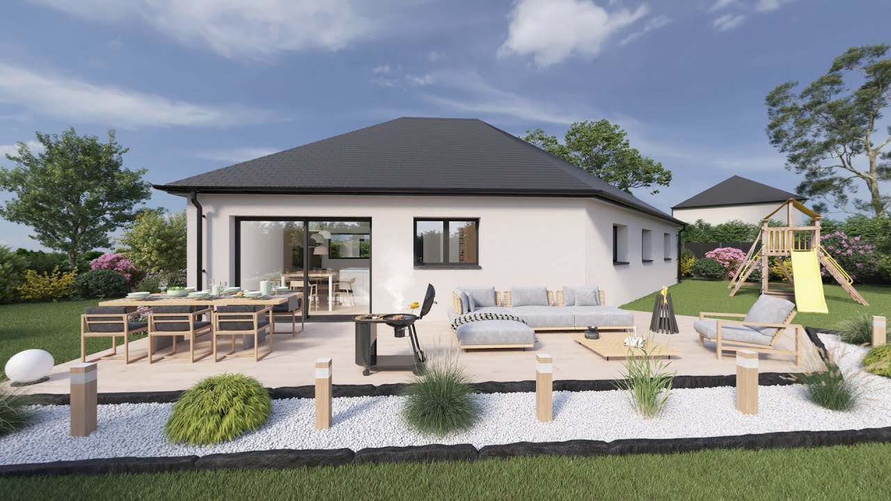 Visite virtuelle d'une Maison Castor de plain pied en V - YouTube